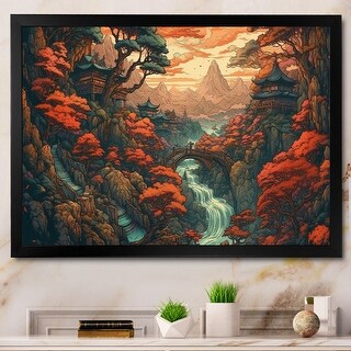 Designart "Cascading Japenese Maple Trees I" Tree Floral Framed Wall ...