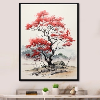 Designart "Minimalism Red Oak Tree Shimmering Autumn" Tree Oak Framed ...