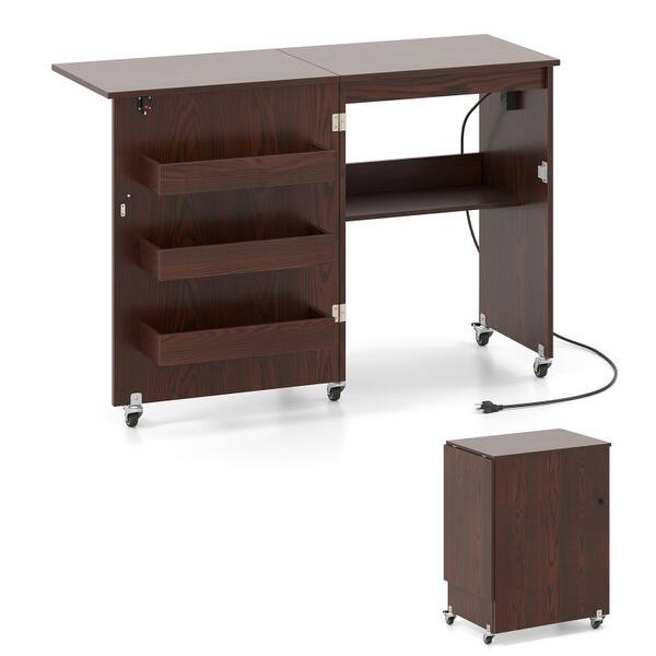 Foldable Sewing Table with Power Strip & Storage 45.5'' Portable Craft ...