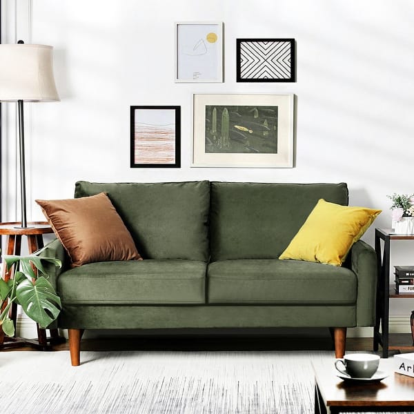 WANSE 72"W Round Arms Velvet Sofa, Solid Wood Frame, Easy Assembly ...