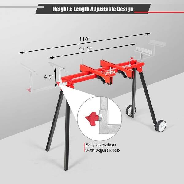 Folding Miter Saw Stand with Heavy Duty Saw Frame - Red - (41.5"-110 ...