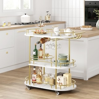 Rotated Bar Cart Gold with Wine Rack and Glass Holder - Bed Bath ...