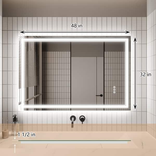 GlareGuard 32x48" Rectangular Anti-Fog Dimmable Backlit LED Bathroom ...