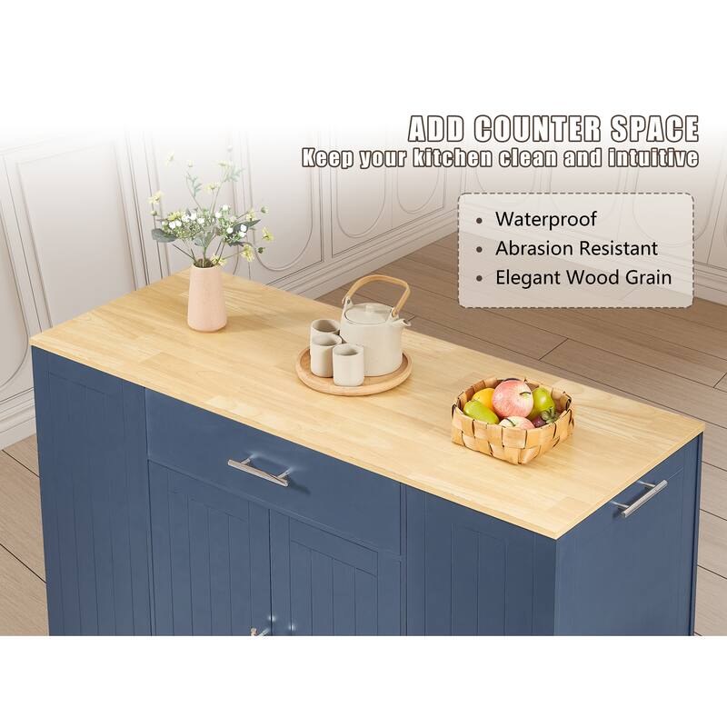 53'' Kitchen Storage Islands with Drawers and Trash Can Storage for ...
