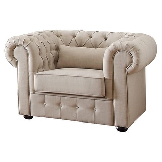 Button Tufted Rolled Arm Accent Chair, Beige - Bed Bath & Beyond - 23467439