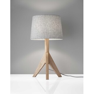 Natural Wood Tripod Base with Grey Felt Tapered Drum Shade Table Lamp ...