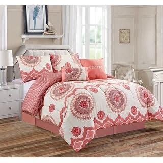 5 Piece Comforter Set Soft Bedding Light Pink Coral Queen Size - Bed ...