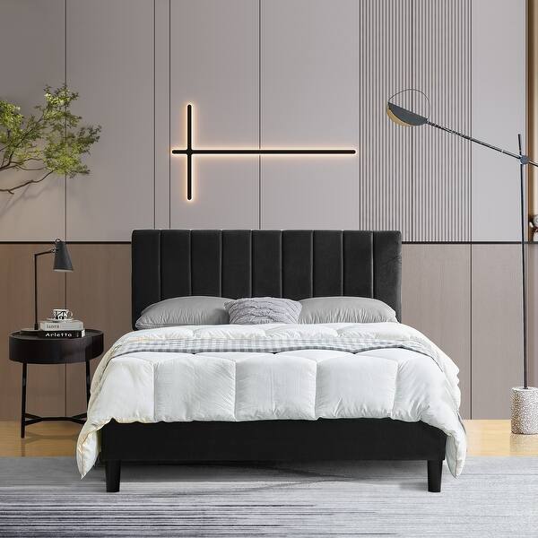 Queen Black Platform Bed Frame Heavy Duty Slat Support Frame - Bed Bath ...