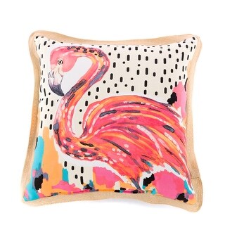 Terrasol Let's Flamingle Indoor/Outdoor 18" Toss Pillow with Jute Trim ...