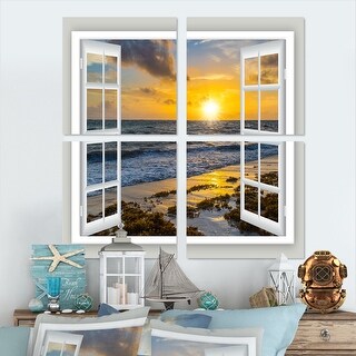 Designart "Open Window to Bright Yellow Sunset" Sea & Shore Canvas Wall ...