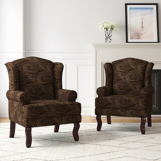 2 Set Traditional Wingback Accent Chairs Upholstered Armchair - Bed ...