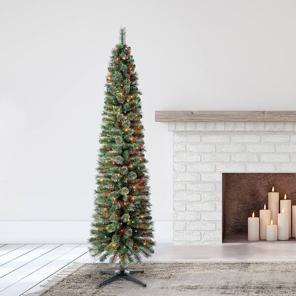 Home Heritage 7' Pencil Pine Prelit Artificial Christmas Tree 500 Color ...