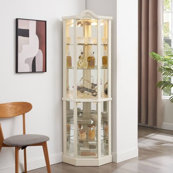 Lighted Corner Display Cabinet with Adjustable Shelves for Home or ...