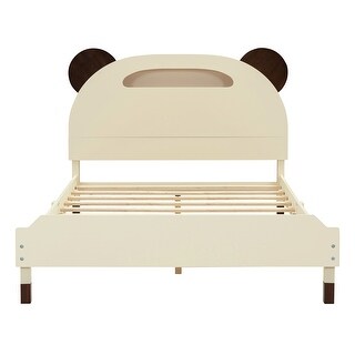 Kids Bed Frame Wood Platform Bed w/ Bear Shaped Headboard & Motion ...