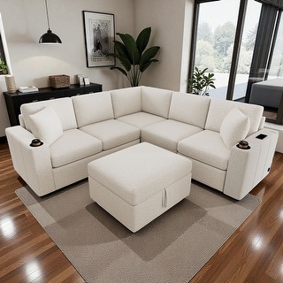 84.7" Modular Sectional Sofa Convertible Pull-Out Bed U-Shape L-Shape ...
