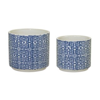 Ornamental Blue and White Ceramic Pot (Set of 2) - Bed Bath & Beyond ...