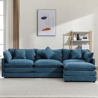 Chenille Straight Row Sectional Sofa 4 Seater Upholstered Modular Sofa ...