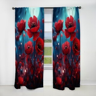 Designart "Red Reflective Ruby Red Poppy Radiance" Poppies Curtain ...