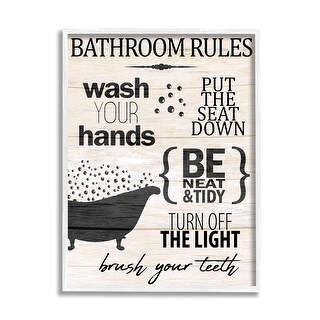 Stupell Rustic Bathroom Rules Sign Wash Hands Typography Framed Wall ...