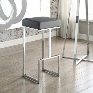 Chrome Upholstered Bar Stool with Footrest - Bed Bath & Beyond - 39835694