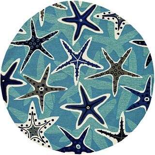 8' Blue Hand Woven UV Treated Coastal Starfish Round Indoor Outdoor ...