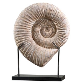 25" Realistic Spiral Shell Fossil Sculpture with Matte Black Metal ...