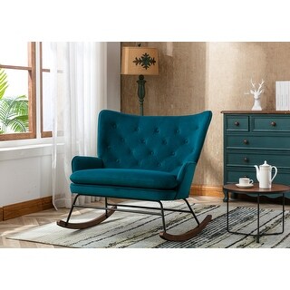 High Back Rocking Chiar Nursery, Comfortable Rocker Padded Seat, Modern ...