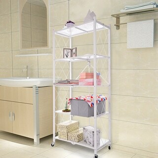 Multi-function Wheeled Iron Five-layer Folding Storage Rack White ...