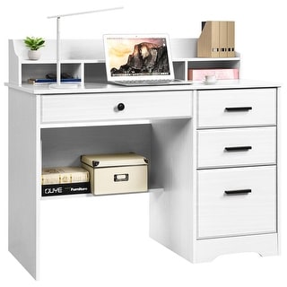 White Desk with Drawers, 44 Inch Desk with Storage Drawers, Home Office ...