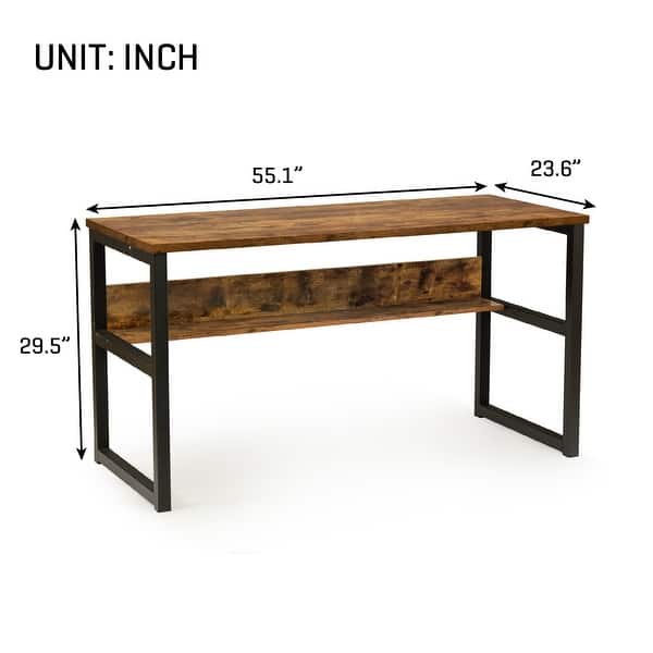 Wood and Metal Frame Computer Desk with Bookshelf - Bed Bath & Beyond ...