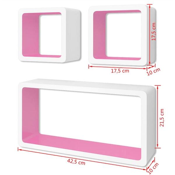 3 White-Pink MDF Floating Wall Display Shelf Cubes Book/DVD Storage ...