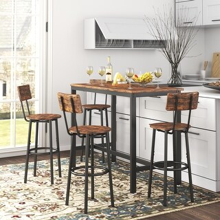 Rustic Brown Bar Table Set with 4 Bar stools - Bed Bath & Beyond - 37245423