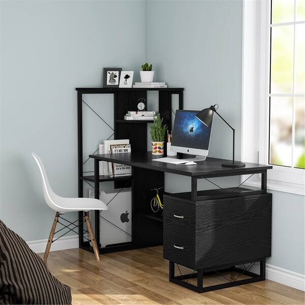 Computer Desk with Drawers 57 Inches Corner Tower Desk - Bed Bath ...