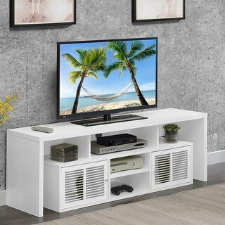 60-inch TV Stand with Storage Cabinets and Shelves in White Wood - 58 ...