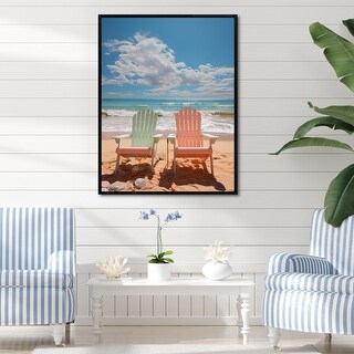 Designart "Pink Miami Chairs II" Beach Framed Wall Decor - Bed Bath ...