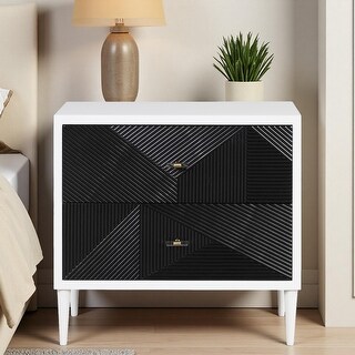 36.5"L Wood Nightstand with 2 Patterned Drawers, Self-Closing Glides ...