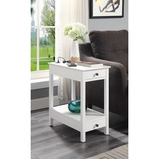 Side Table, USB Charging Dock Sofa Table W/ 2 Drawers for Living Room ...