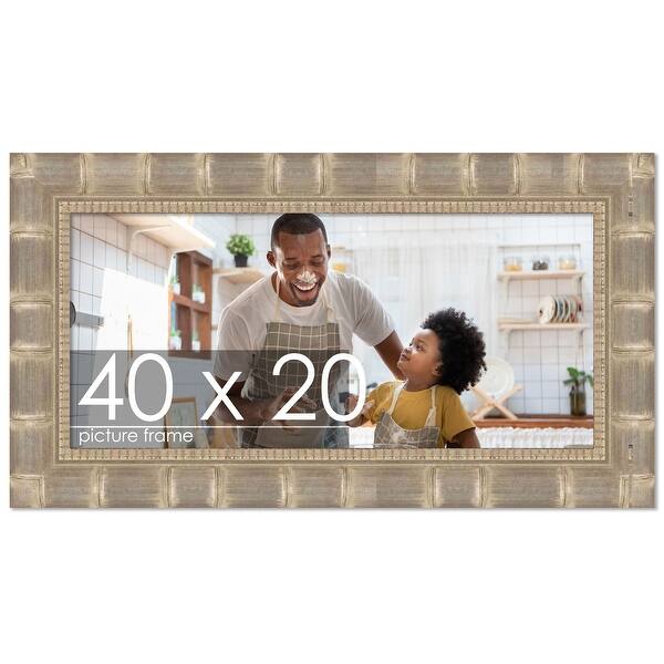 40x20 Bamboo Silver Complete Wood Panoramic Frame with UV Acrylic, Foam ...