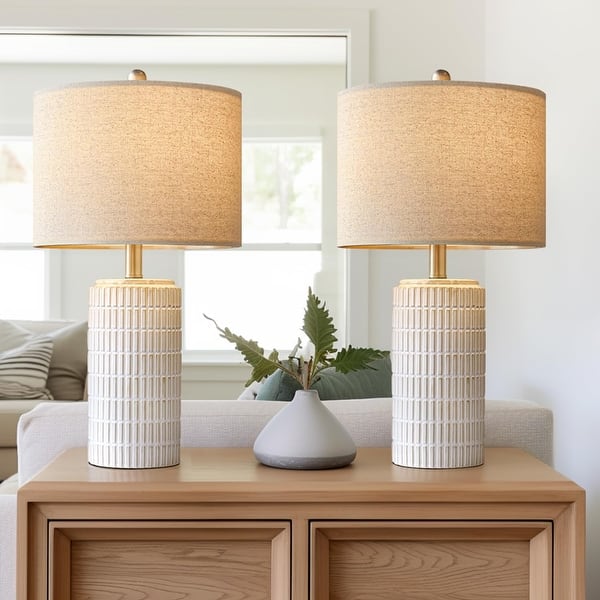 23" Modern Ceramic Table Lamp Set of 2 for Living Room White Desk Lamps ...