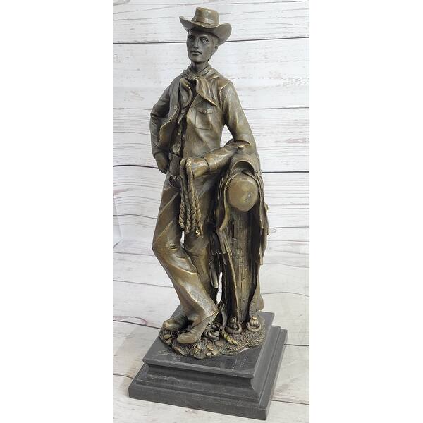 Signed Original Patoue French Artist Cowboy With Rope Bronze Statue ...