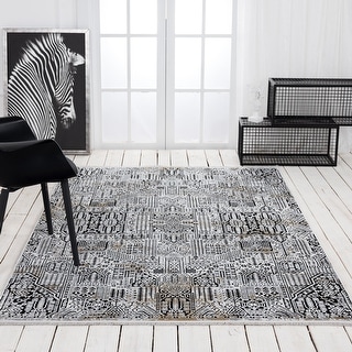 Xanthos Collection Black/Cream Area Rug - Bed Bath & Beyond - 31855734
