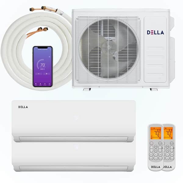 DELLA 18000 BTU 2 Zone 12K 12K BTU Multi Zone Mini Split AC W/ Heat ...