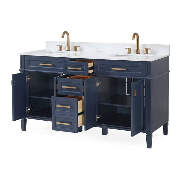 60" Tennant Brand Durand Modern Navy Blue Double Sink Bathroom Vanity ...