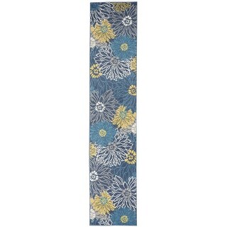 2' x 10' Blue Tropical Flower Runner Rug - 3'6" - Bed Bath & Beyond ...