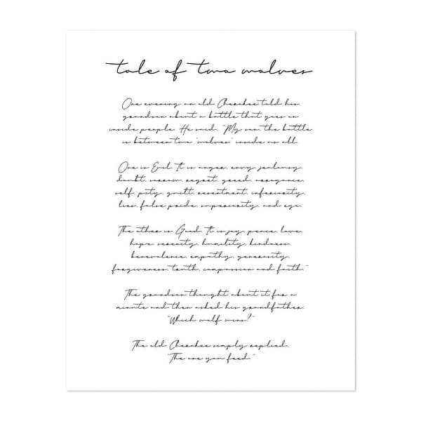 The Tale of Two Wolves Script Typography Black White Art Print/Poster ...