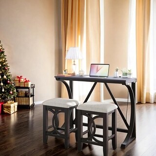 Rustic 3-Piece Counter Height Dining Table Set with USB Ports ...