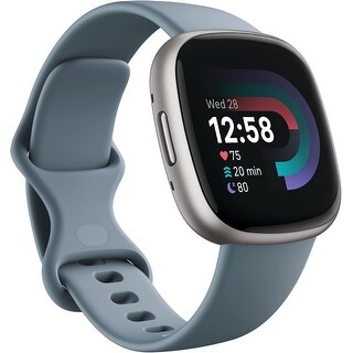 Fitbit Versa 4 Waterfall Blue Platinum Fitness Smartwatch - Bed Bath ...