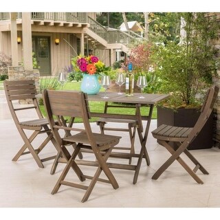 Outdoor 5pcs Foldable Bistro Set,Dining Set with Acacia Wood Tabletop ...