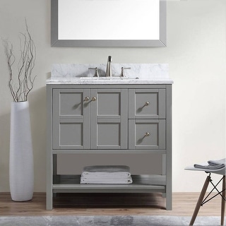 BATHLET Grey 36 inches Bathroom Vanity with Marble Top and Open Shelf ...