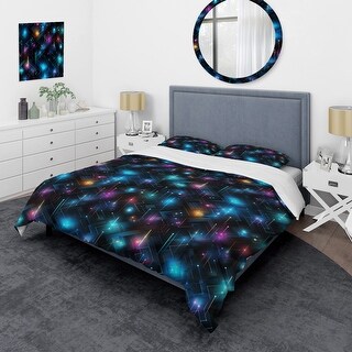 Designart "Purple And Blue Matrix Cubes II" Modern Bedding Set With ...